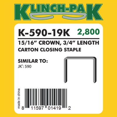 Klinch Pak - K-590-19 3/4 inch Staples - Case